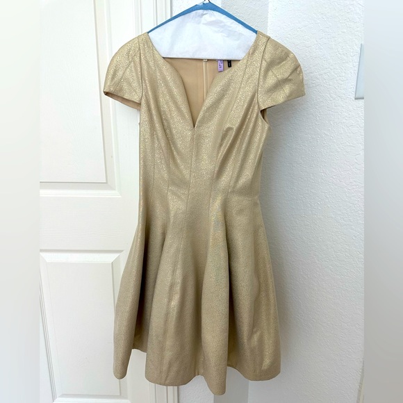 Halston Heritage | Dresses | Halston Heritage Gold Cocktail Dress ...